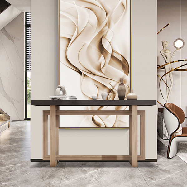 Ebern Designs Brazos Modern Console Table Sofa Table with Concrete Top, 59'' Long Accent ...